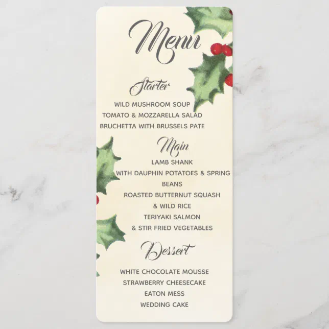 Vintage Holly Menu | Zazzle
