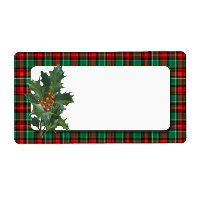 Vintage Holly Red Green Plaid Blank Holiday Label | Zazzle