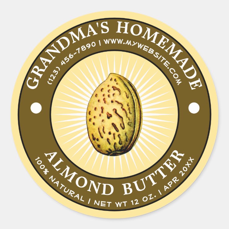 Vintage Homemade Almond Butter Label Template | Zazzle