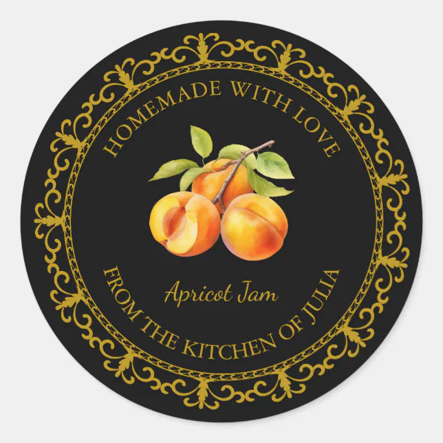 Vintage Homemade Apricot Jam Label | Black | Zazzle