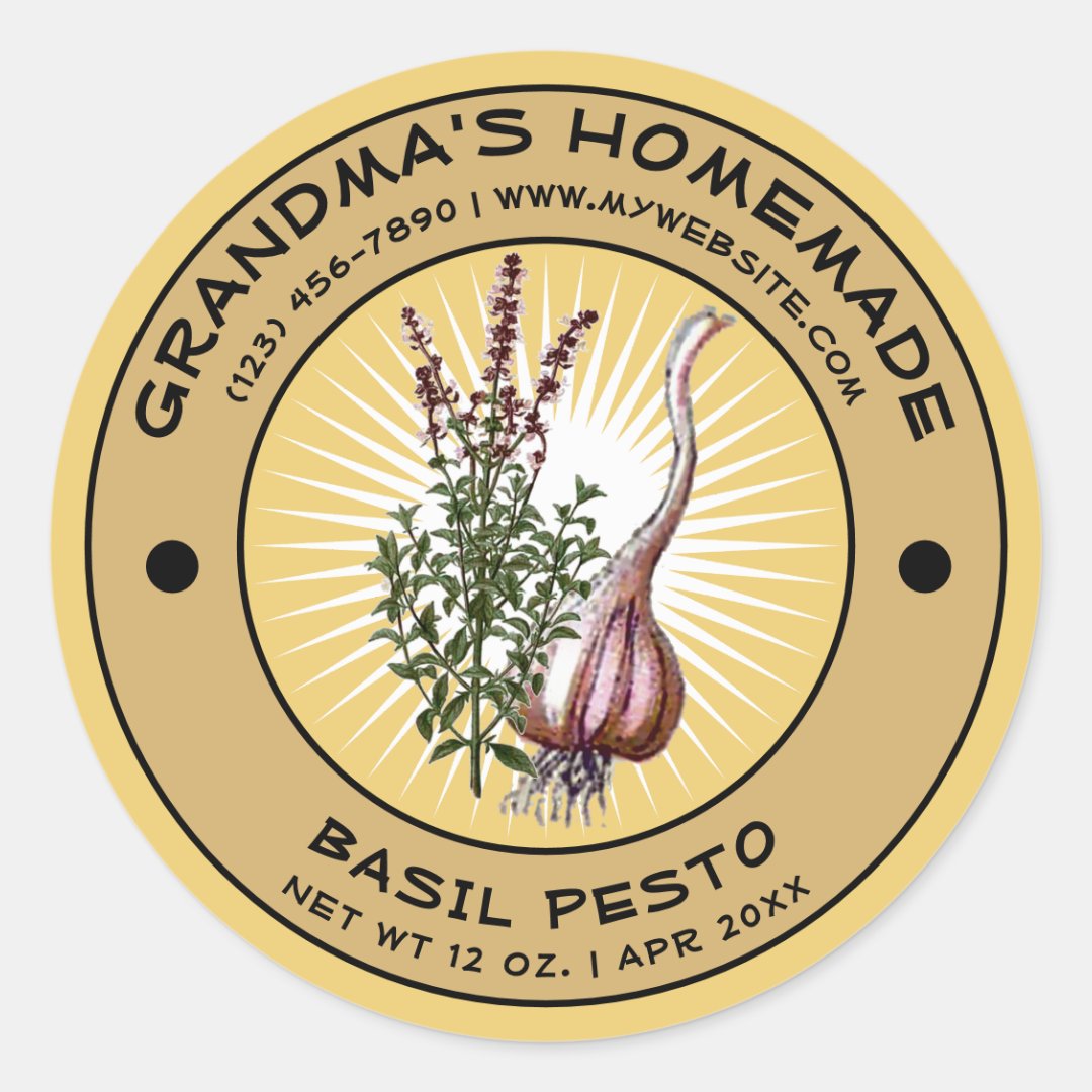 Vintage Homemade Basil Pesto Label Template | Zazzle