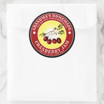 Vintage Homemade Cranberry Jam Template Classic Round Sticker | Zazzle