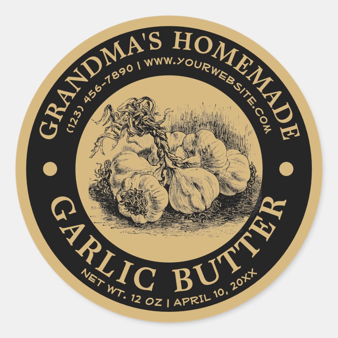 Vintage Homemade Garlic Butter Label Template | Zazzle