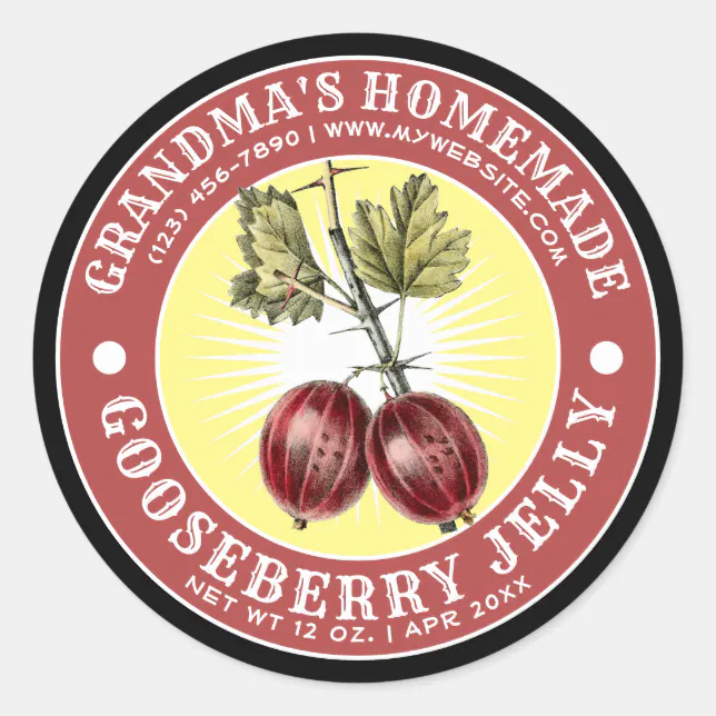 Vintage Homemade Gooseberry Jelly Template Classic Round Sticker | Zazzle