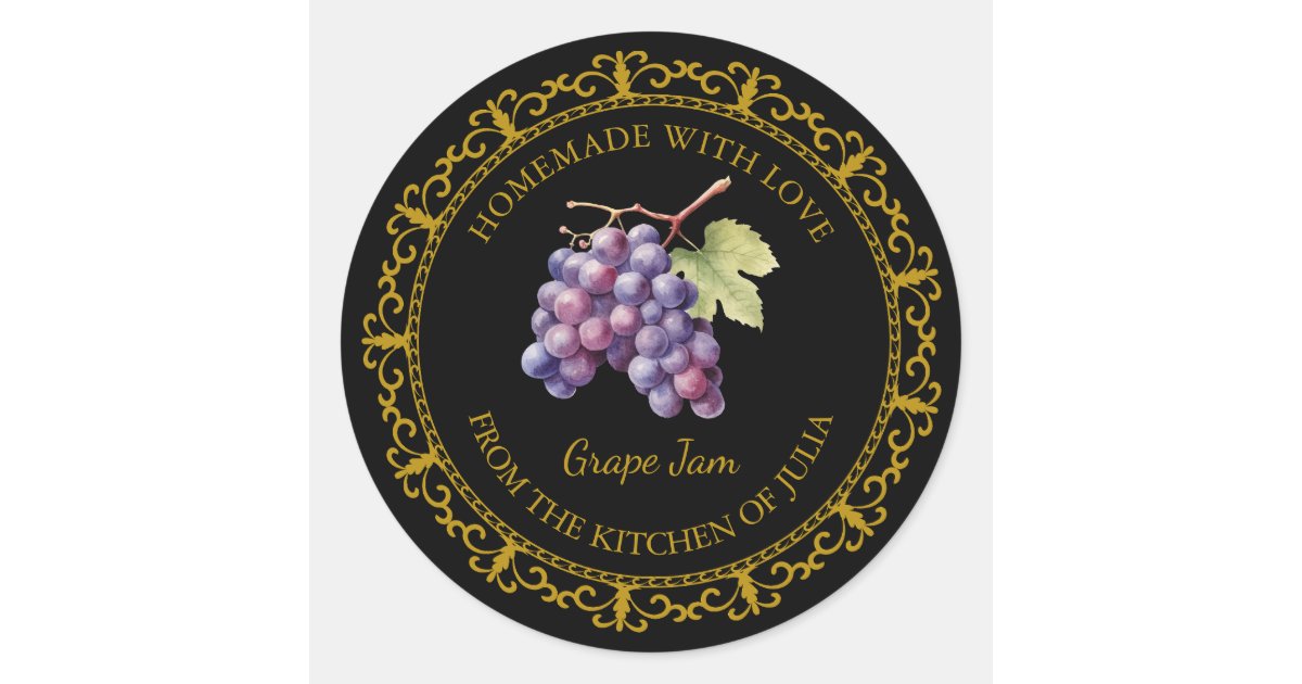Vintage Homemade Grape Jam Label l Black | Zazzle