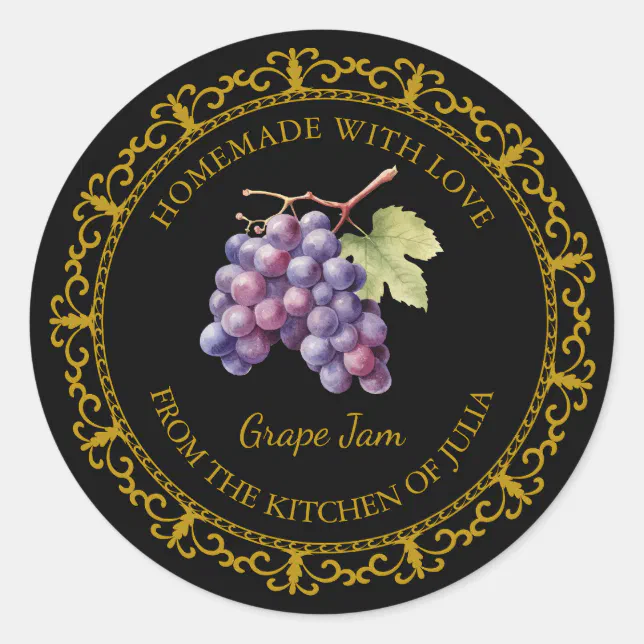 Vintage Homemade Grape Jam Label l Black | Zazzle