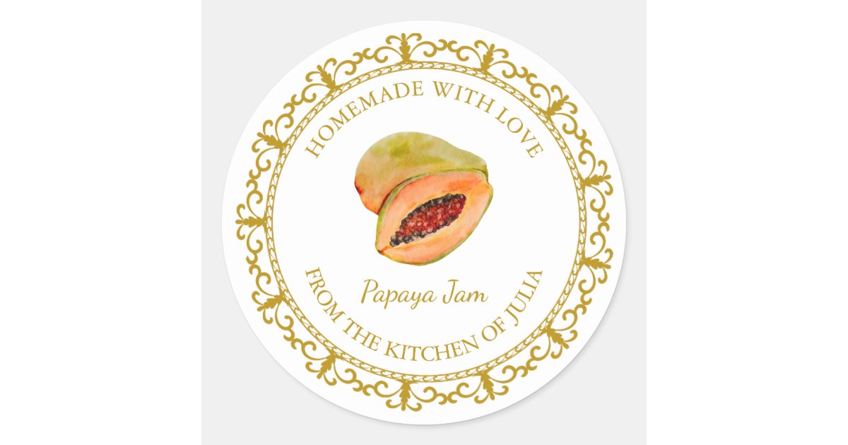 Vintage Homemade Papaya Jam Label l White | Zazzle