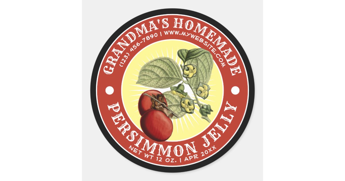 Vintage Homemade Persimmon Jelly Template Classic Round Sticker | Zazzle