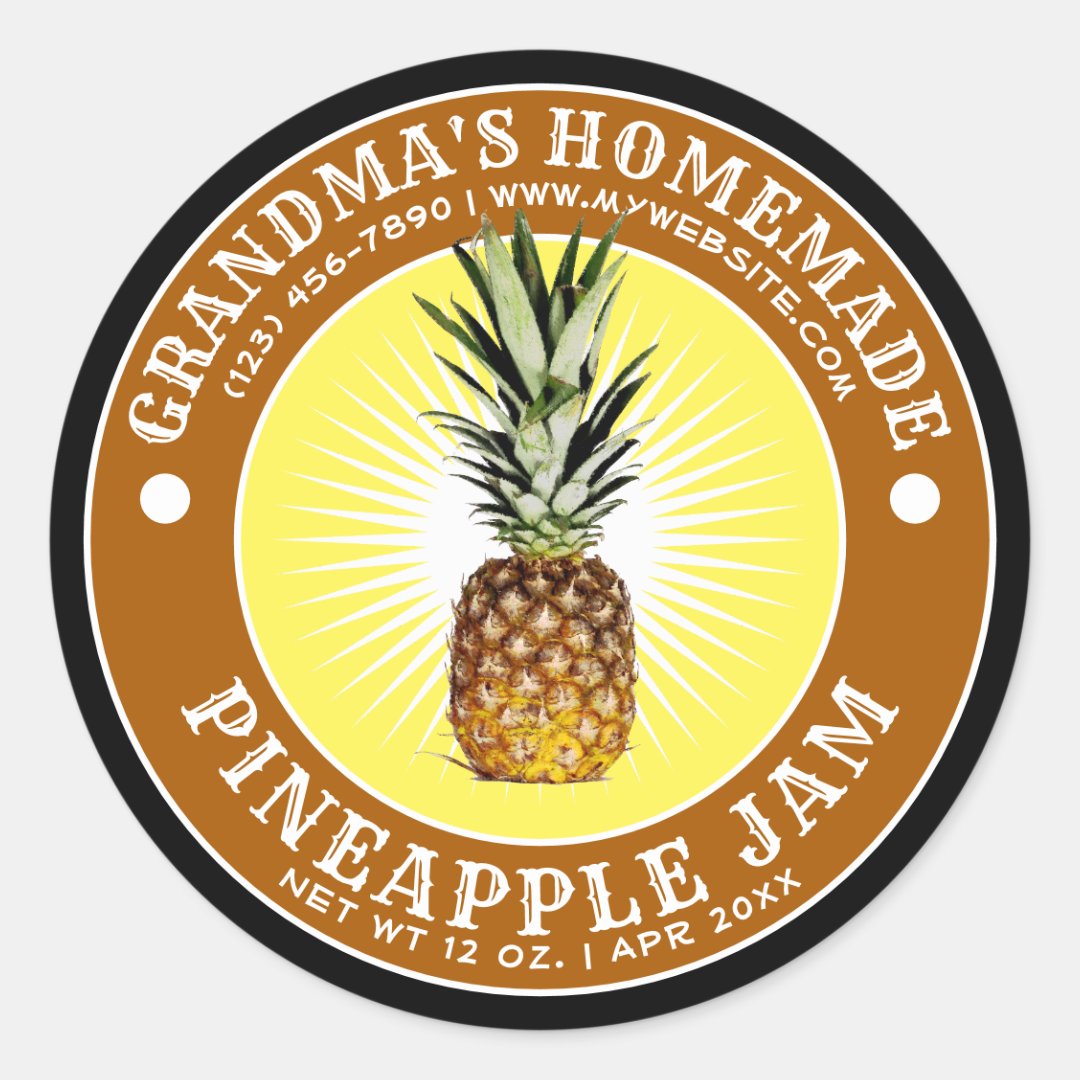 Vintage Homemade Pineapple Jam Template Classic Round Sticker | Zazzle