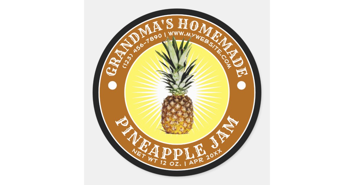 Vintage Homemade Pineapple Jam Template Classic Round Sticker | Zazzle