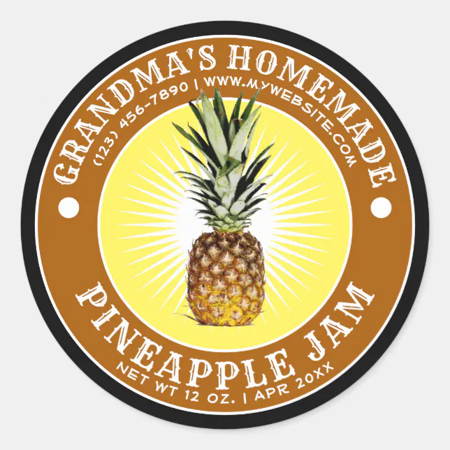 Vintage Homemade Pineapple Jam Template Classic Round Sticker | Zazzle