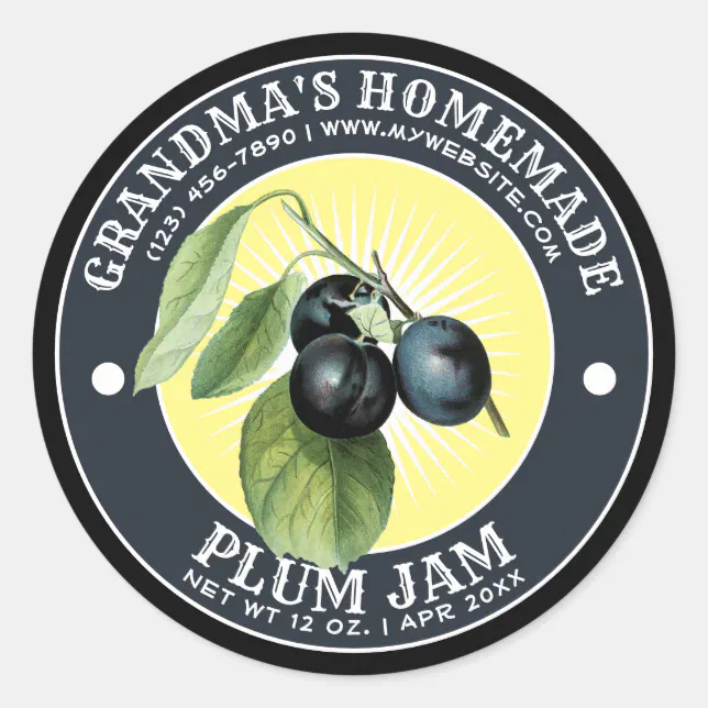 Vintage Homemade Plum Jam Label Template | Zazzle