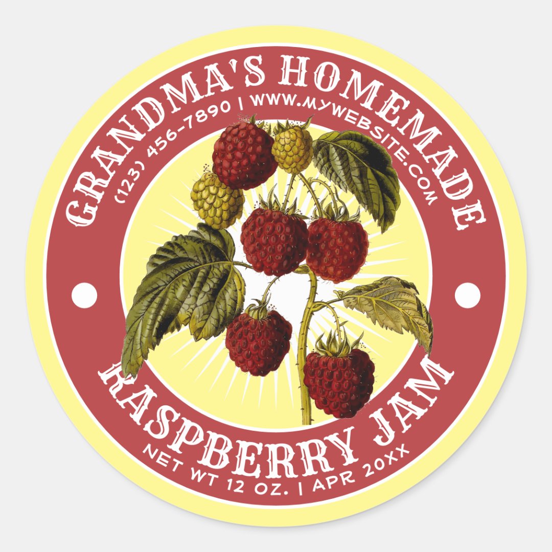 Vintage Homemade Raspberry Jam Label Template | Zazzle