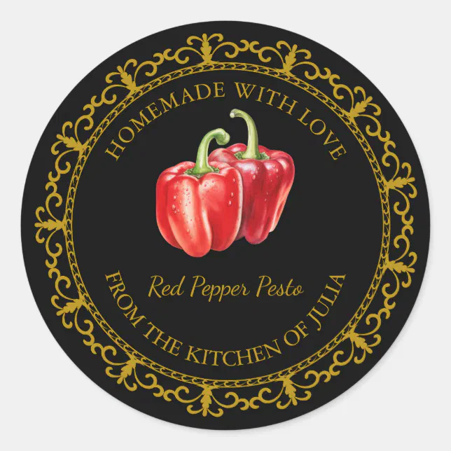 Vintage Homemade Red Pepper Pesto Label l Black | Zazzle