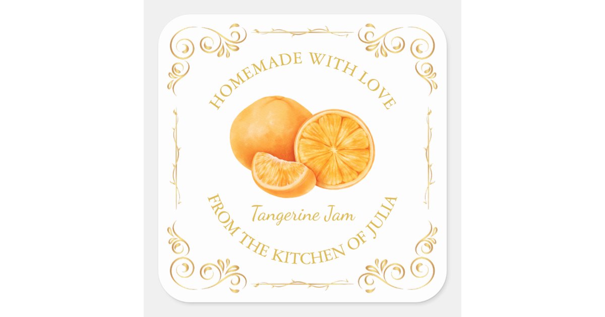 Vintage Homemade Tangerine Jam Square Label | Zazzle