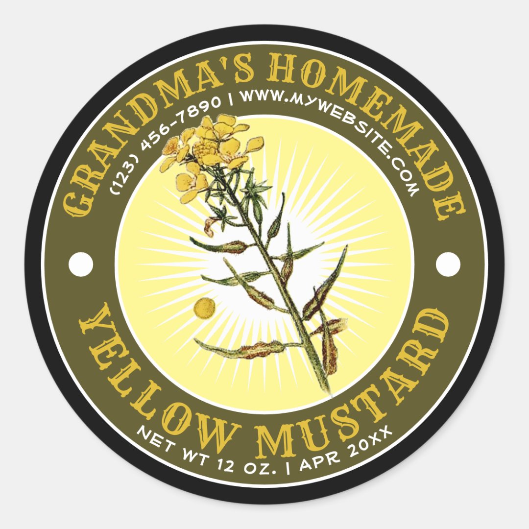 Vintage Homemade Yellow Mustard Template Classic Round Sticker | Zazzle