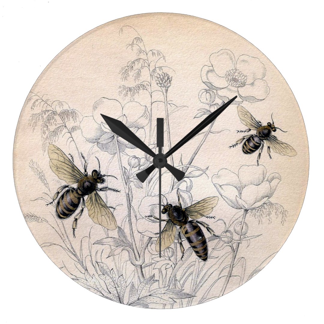 Vintage Honey Bee Art Print Large Clock | Zazzle