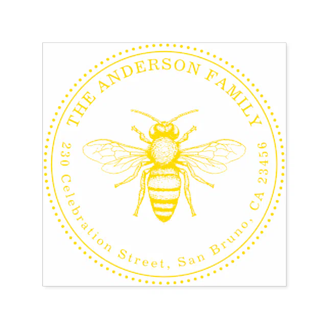 Vintage Honey Bee Family Name Round Return Address Self-inking Stamp ...