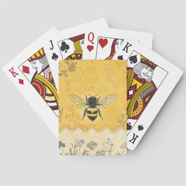 Vintage Honey Bee Wildflower Garden (2) Poker Cards | Zazzle