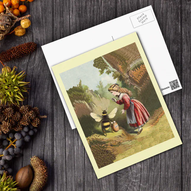 Vintage Honey Bee With Girl Postcard | Zazzle