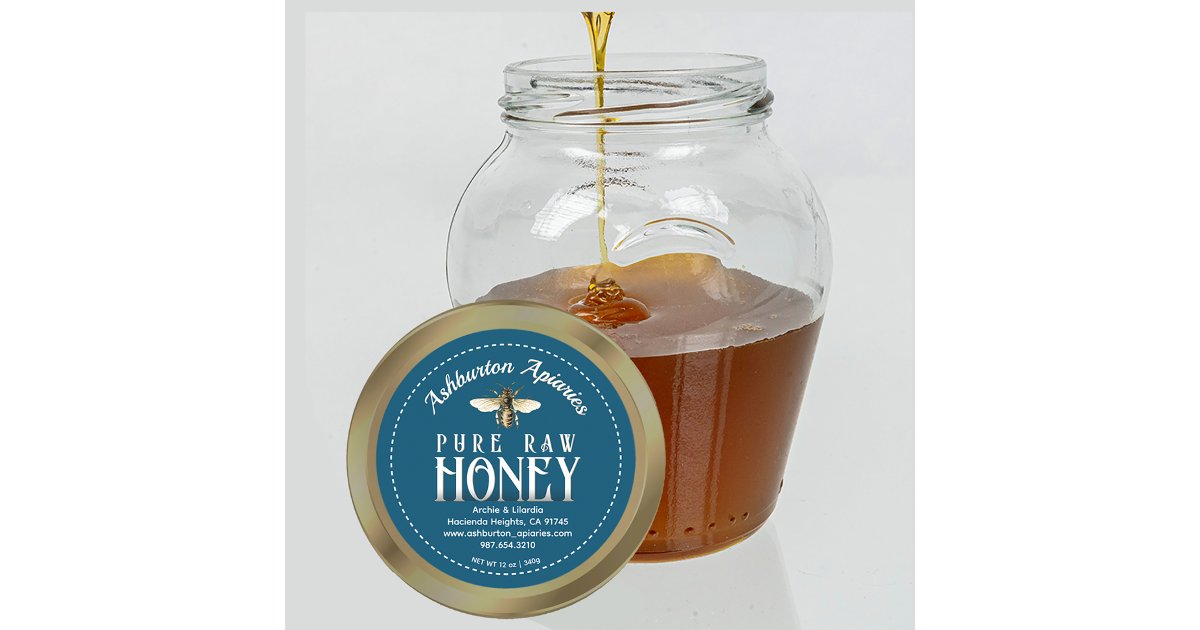 Vintage Honeybee Classy Teal Pure Raw Honey Classic Round Sticker | Zazzle
