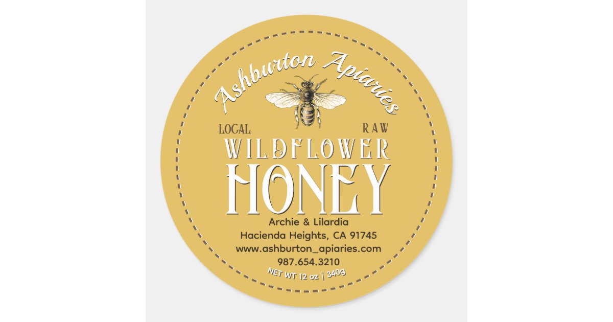 Vintage Honeybee Classy Yellow Pure Raw Honey Classic Round Sticker ...