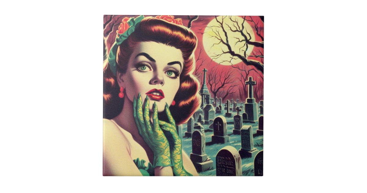 Vintage Horror Pin Up Ceramic Tile | Zazzle