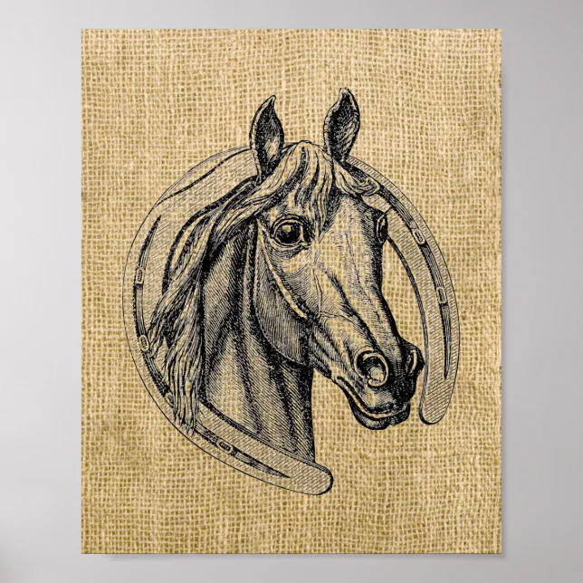 Vintage Horse Cameo on Burlap Poster | Zazzle
