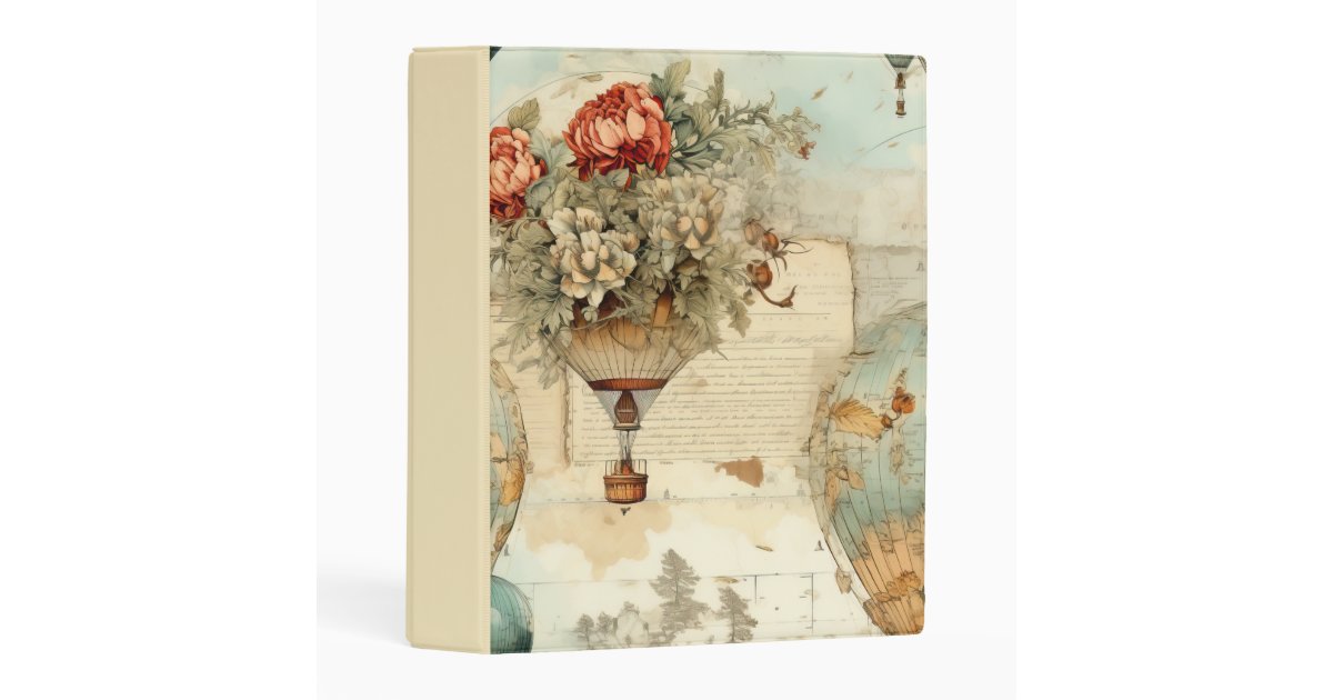 Vintage Hot Air Balloon in a Serene Landscape (3) Mini Binder | Zazzle