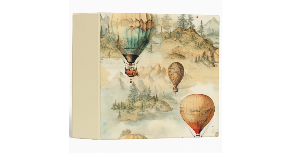 Vintage Hot Air Balloon in a Serene Landscape (4) 3 Ring Binder | Zazzle