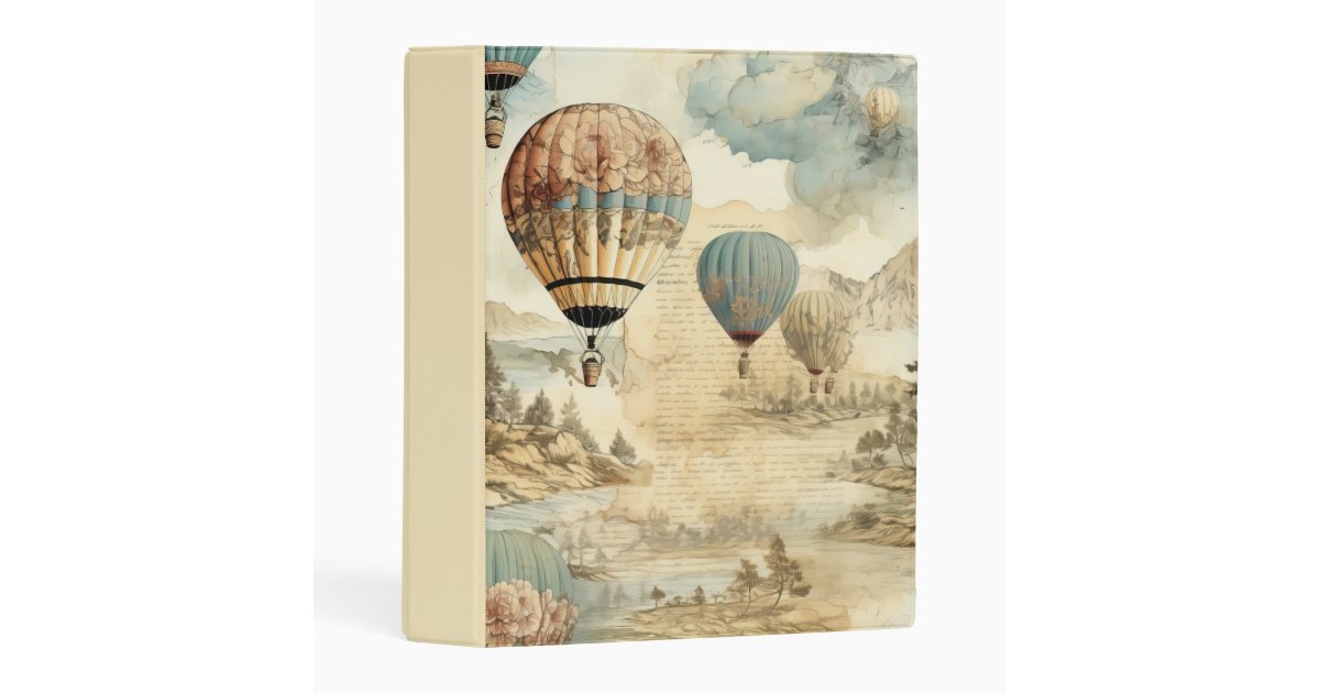 Vintage Hot Air Balloon in a Serene Landscape (7) Mini Binder | Zazzle
