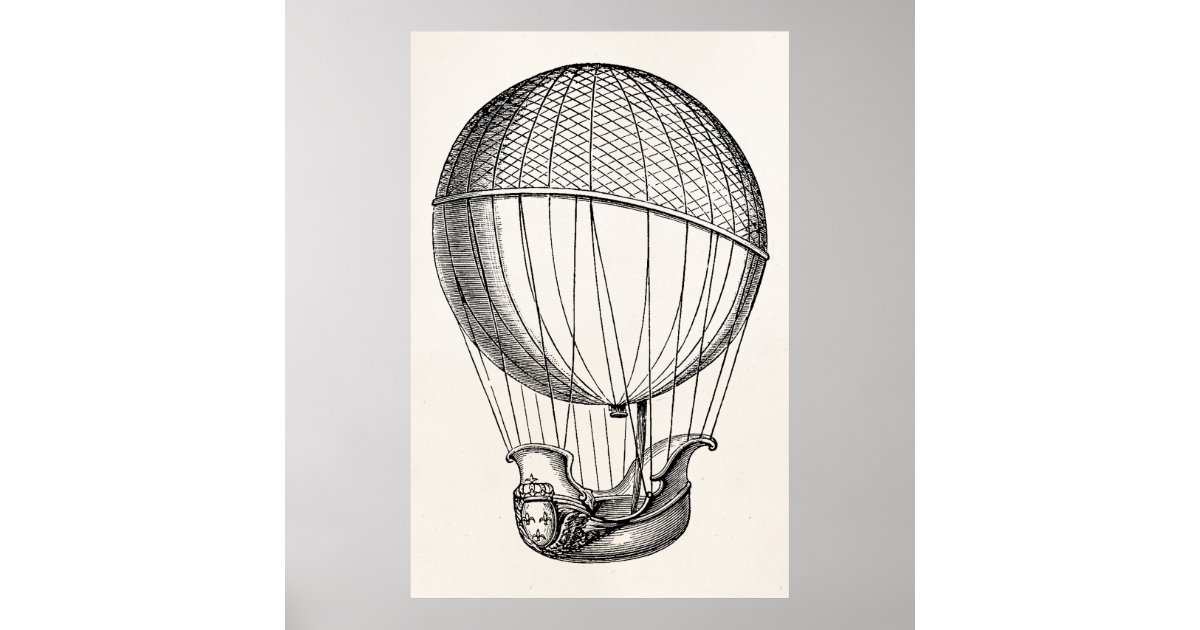 Vintage Hot Air Balloon Retro Boat Ship Balloons Poster | Zazzle