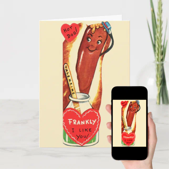 Vintage Hot Dog Valentine Greeting Card | Zazzle