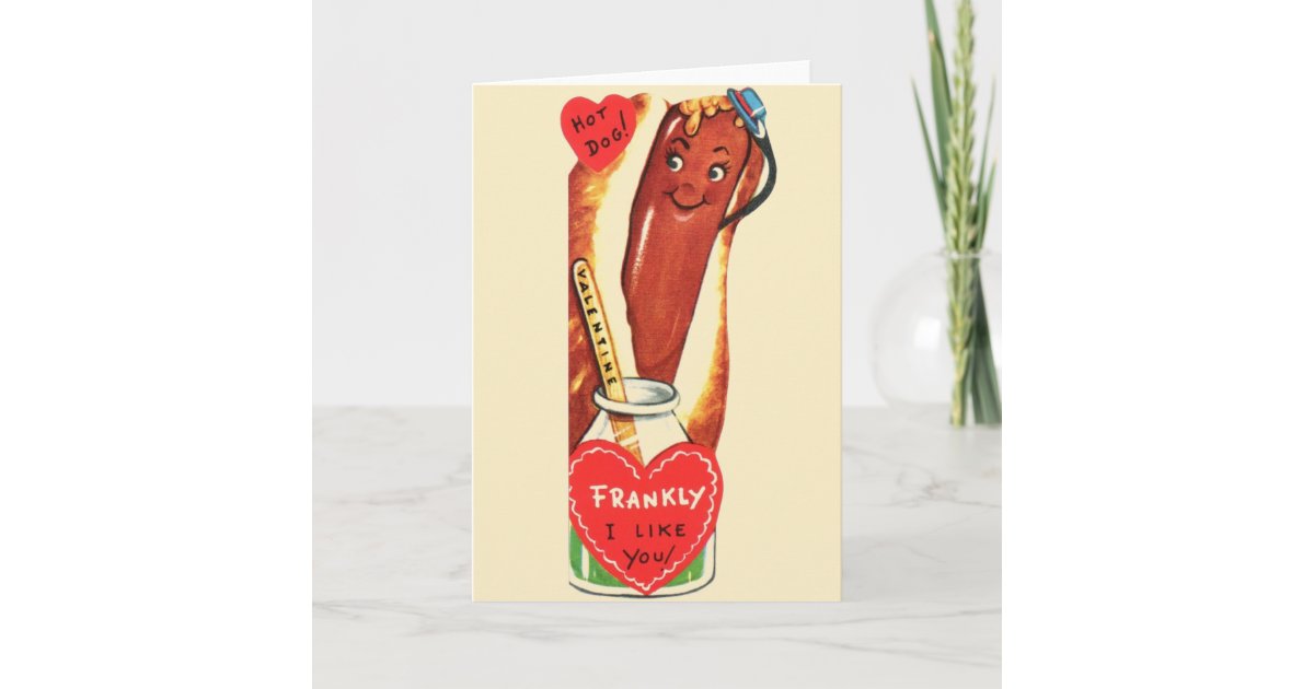 Vintage Hot Dog Valentine Greeting Card | Zazzle
