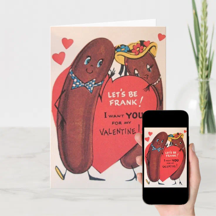 Vintage Hot Dog Valentine's Day Greeting Card | Zazzle