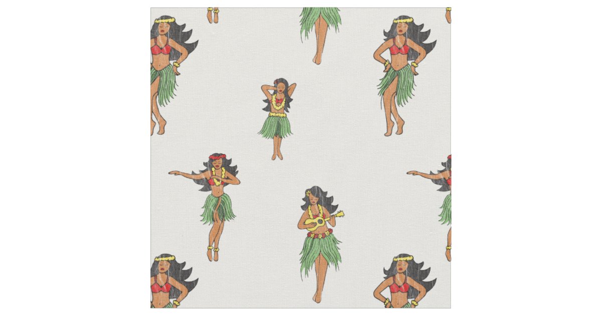 Vintage Hula Dancing Girls Hawaiian Patterned Fabric | Zazzle