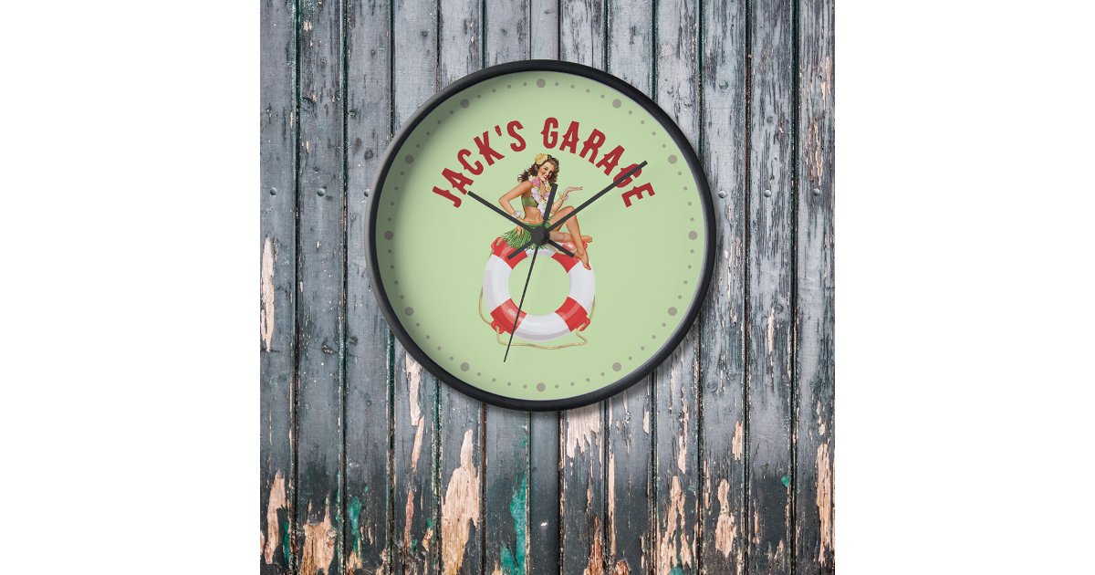 Vintage Hula Girl Pinup Custom LED Sign Clock | Zazzle