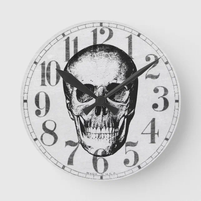 Vintage Human Skull Face Round Clock | Zazzle