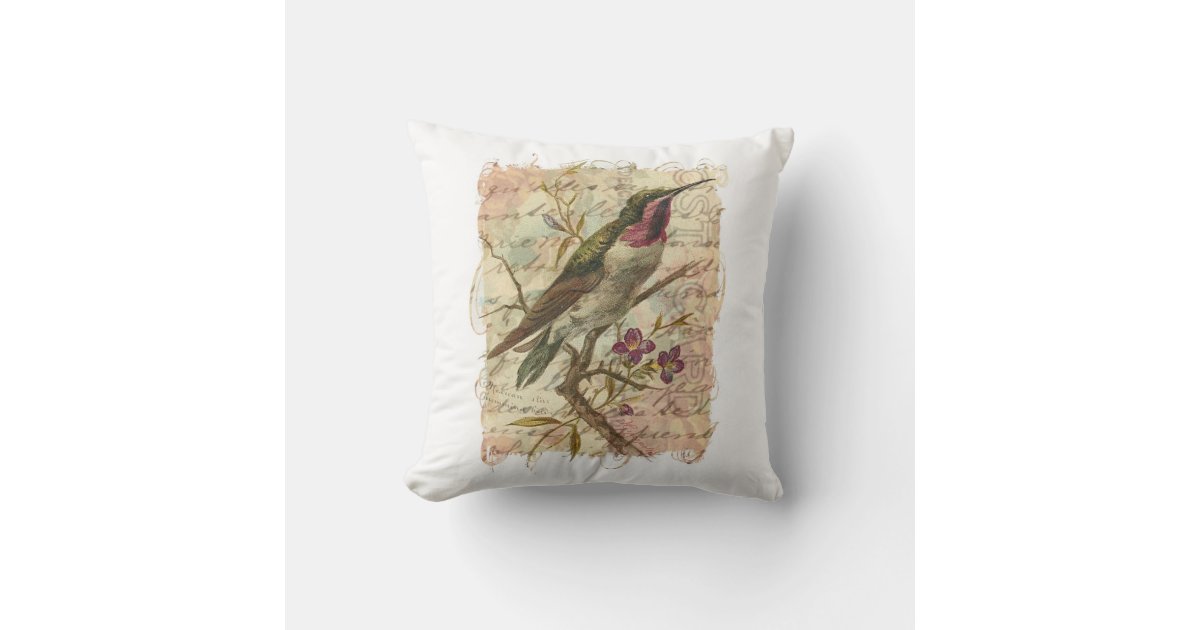 Vintage Hummingbird Throw Pillow | Zazzle