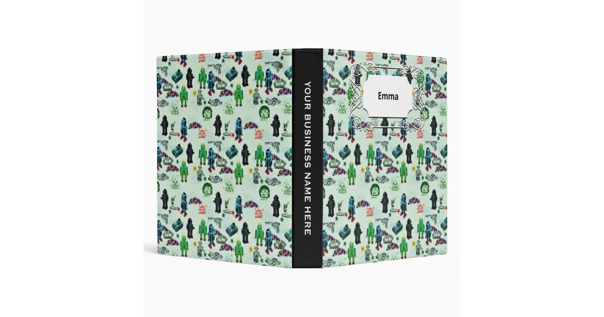 Vintage Humor Outer Space Robot Watercolor 3 Ring Binder | Zazzle