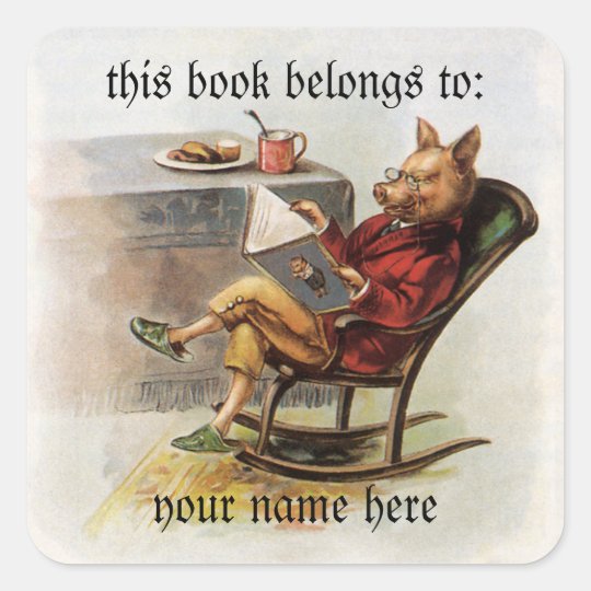 Vintage Humor, Pig Reading a Book Bookplate | Zazzle.com