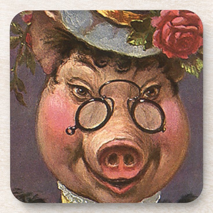 Vintage Humor, Silly and Funny Victorian Lady Pig Coaster | Zazzle