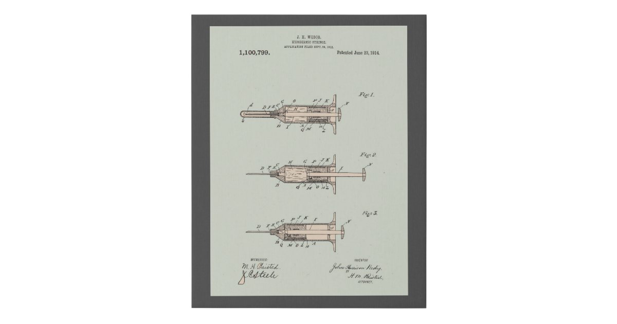 Vintage Hypodermic Syringe Patent Illustration Faux Canvas Print | Zazzle