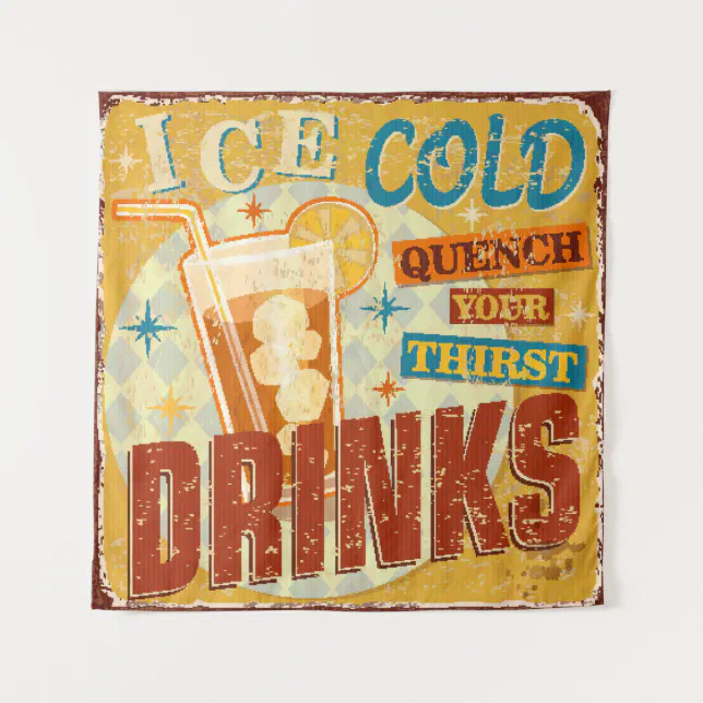 Vintage Ice Cold Drinks metal sign. vintage, soda, Tapestry | Zazzle