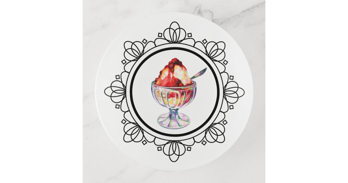 Vintage ice cream sundae white black red trinket tray | Zazzle
