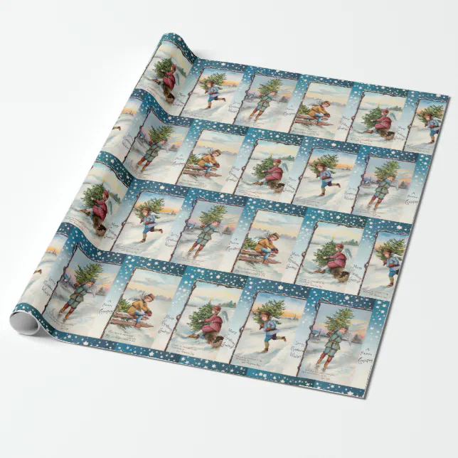 Vintage Ice-Skating Angels Wrapping Paper | Zazzle