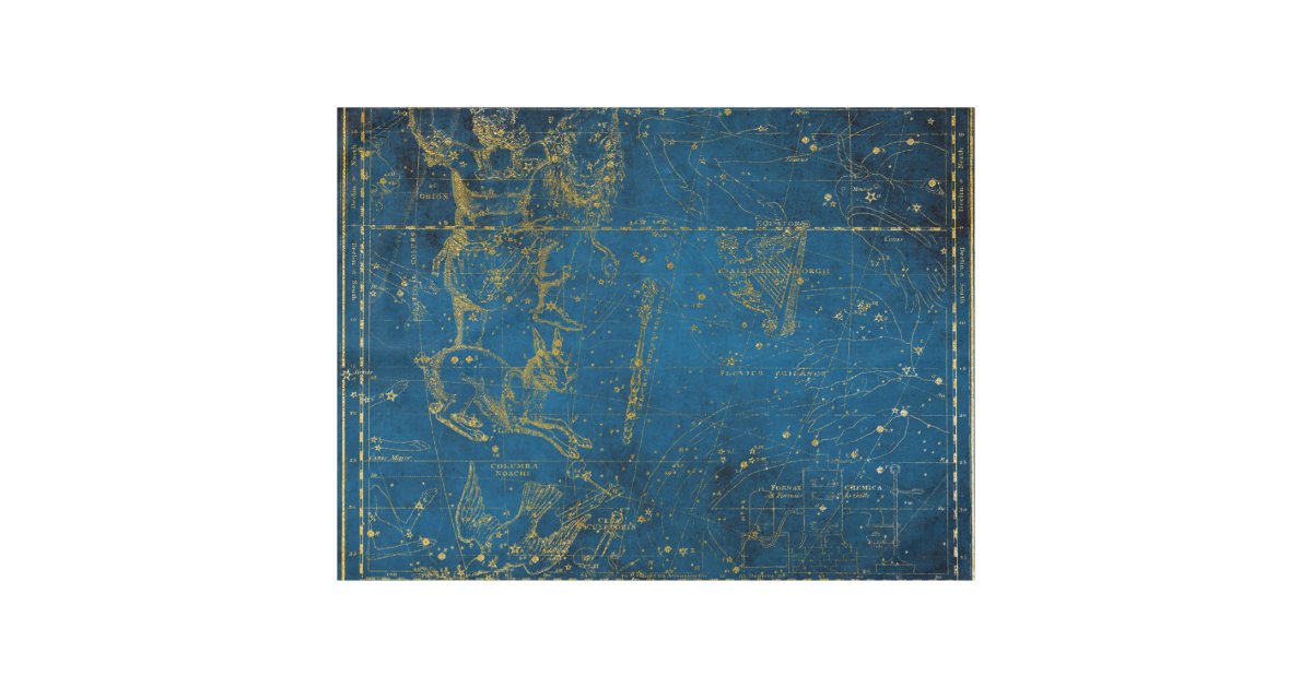 Vintage Illustrated Mid Blue & Gold Star Map Tablecloth | Zazzle