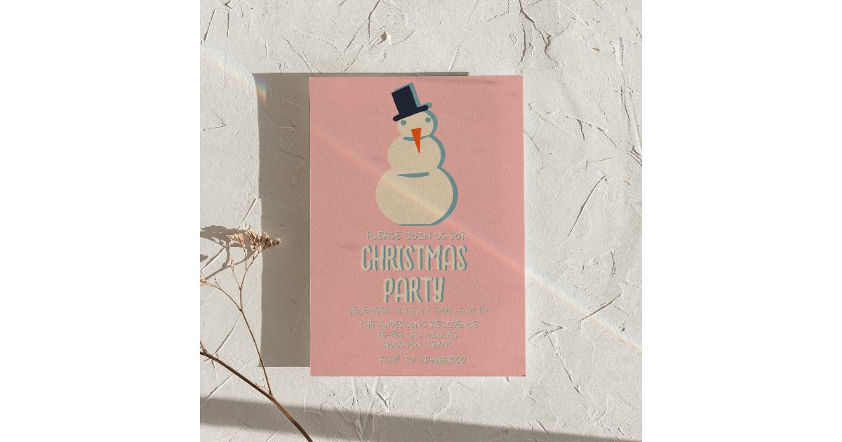 Vintage Illustrated Pink Christmas Snowman Party Invitation | Zazzle