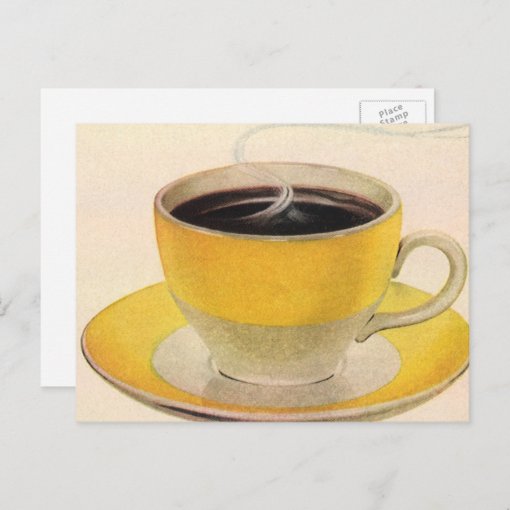 Vintage Illustration Coffee in a Yellow Cup Postcard | Zazzle