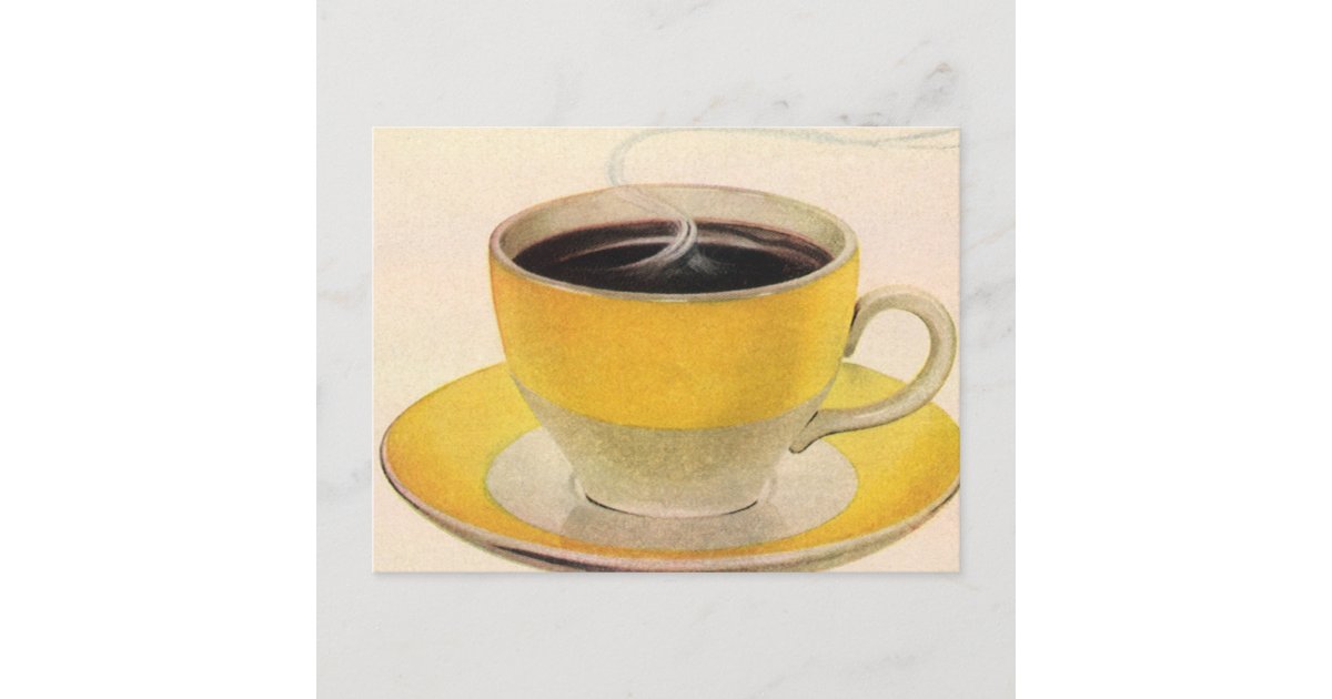 Vintage Illustration Coffee in a Yellow Cup Postcard | Zazzle